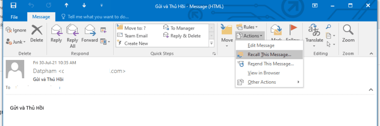 Hướng dẫn cách recall email Outlook trên Desktop và web