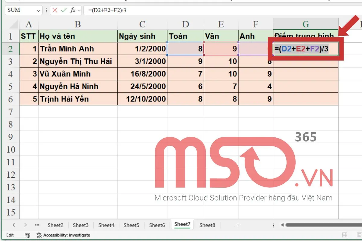 Cách tính điểm trung bình trong Excel nhanh chóng, chính xác